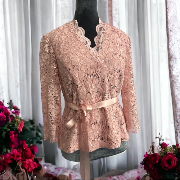 Alex Evenings | Tops | Alex Evenings Evening Separates Baby Pink Lace ...